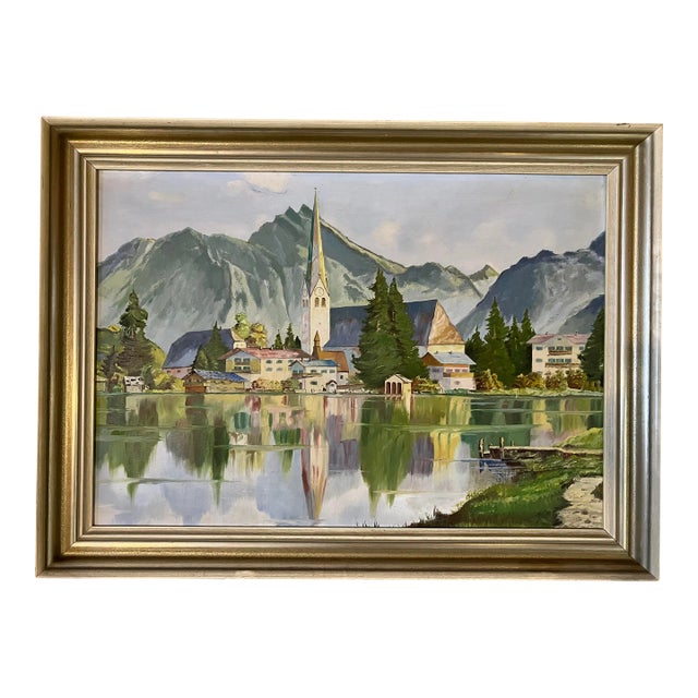 1958 Bavarian Oil Painting on Canvas, Framed | Chairish