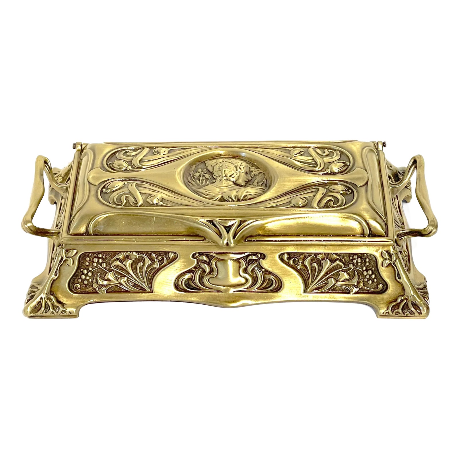 Gilt Art Nouveau Portrait Casket Double Inkwell WMF (Attrib.) | Chairish