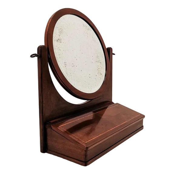 Vintage Round Table Mirror with Drawer, 1950s | Chairish