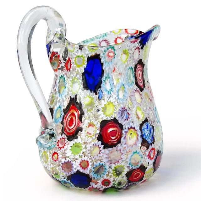Vintage Fratelli Toso Murano Millefiori Flower Star Mosaic Italian Art Glass Midcentury Pitcher ...