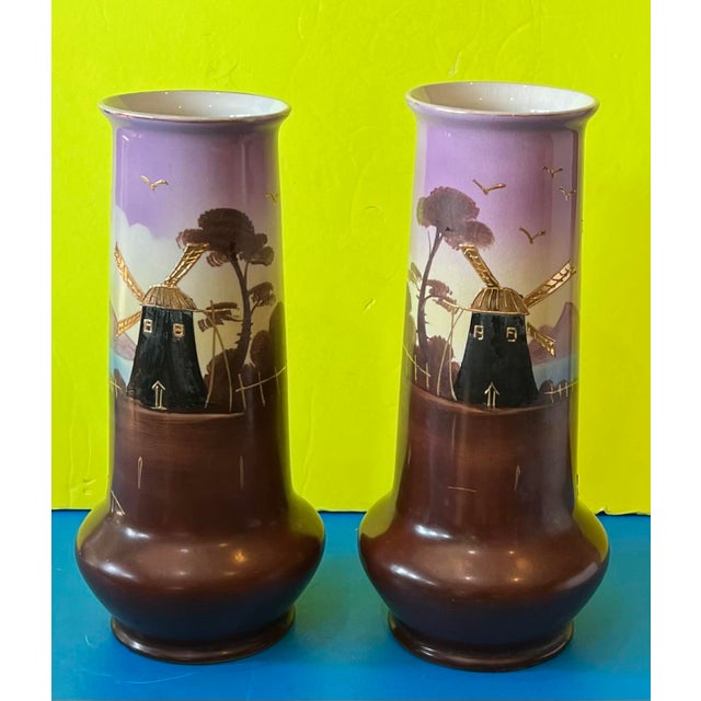 Antique Rubian Windmill Porcelain Vases - a Pair | Chairish