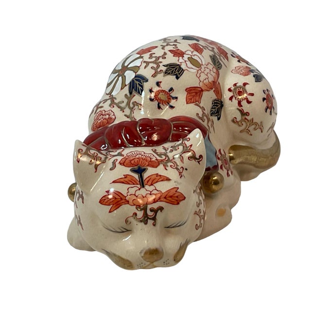 Imari Style Vintage Japanese Sleeping Cat | Chairish