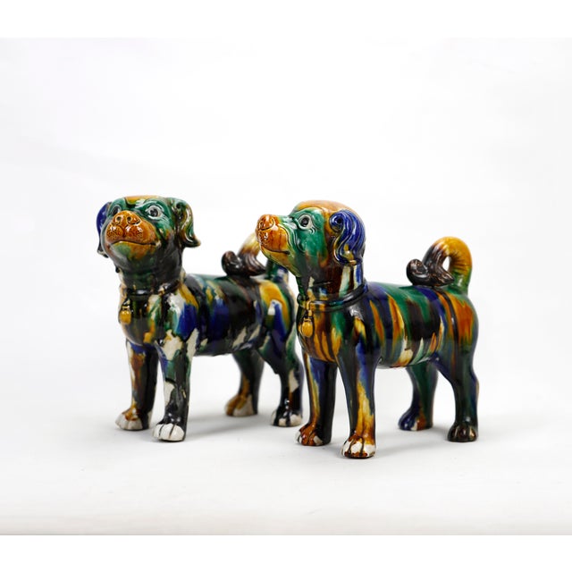 A Pair of 1970s Vintage Multi-Colored Foo Dog Sculptures | Chairish