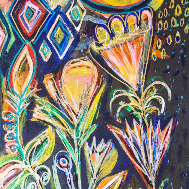 Tall Multimedia Abstract Expressionist Botanical Painting | Chairish