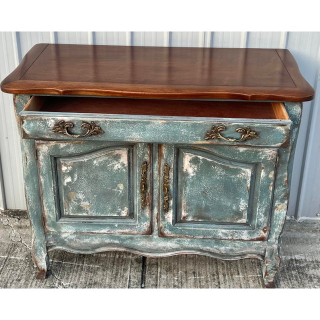 Vintage Drexel French Country Hand Painted Rustic Server | Chairish