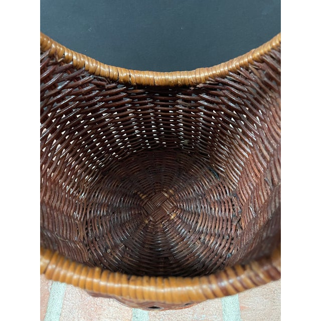 Vintage Boho Woven Brown Rattan & Wicker Basket With Handle | Chairish