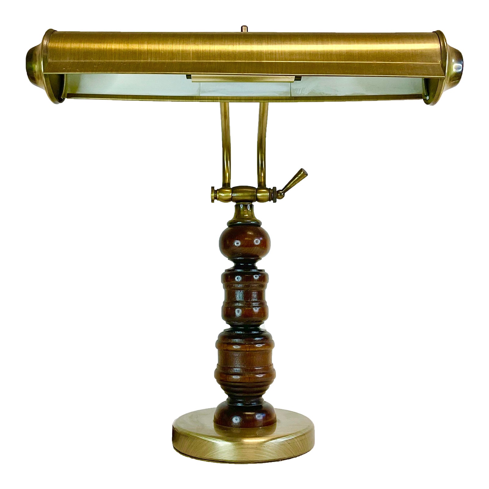 1940s Arts & Crafts Walnut and Brass Desk Lamp, Dual Socket. | Chairish