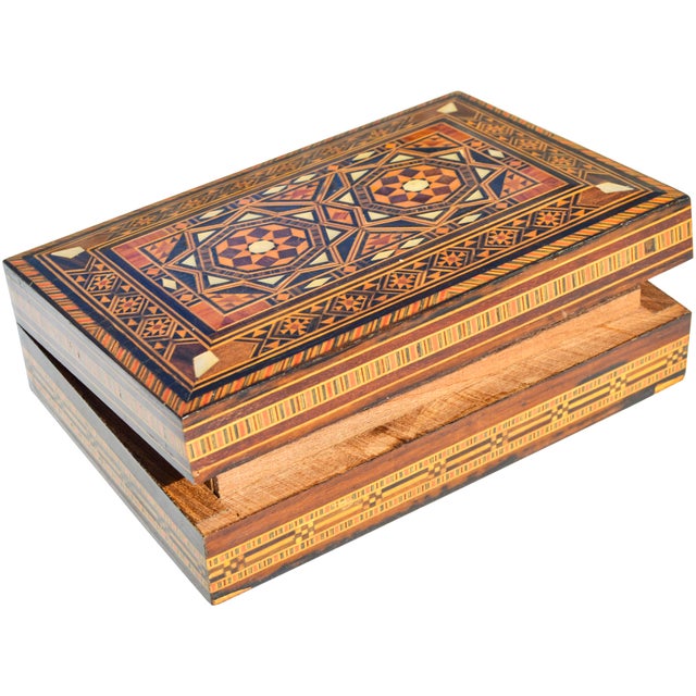 Mid 20th Century Syrian Marquetry-Inlaid Moorish Box | Chairish