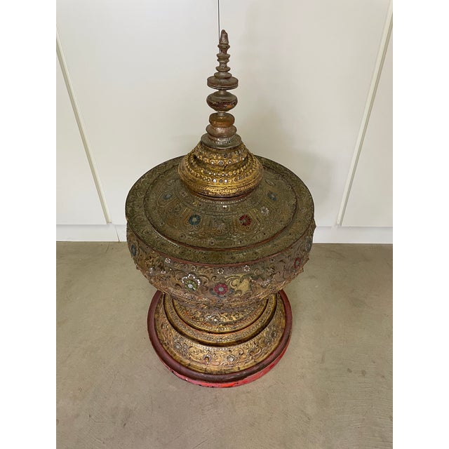 Burmese 19th Century Wood Temple Urn | Chairish