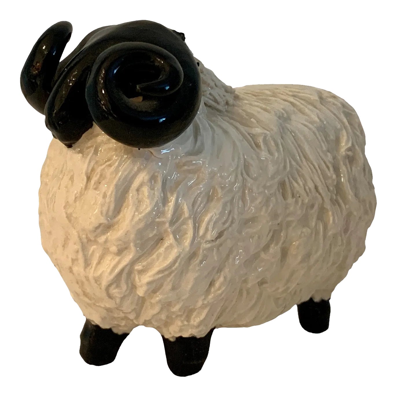 Midcentury Ceramic Black Faced Ram / Sheep Figurine Signed | Chairish