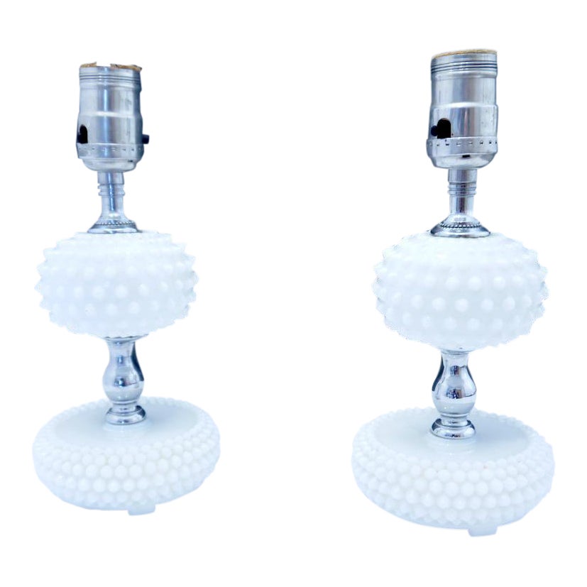 Fenton Hobnail Milk Glass Lamps A Pair Chairish