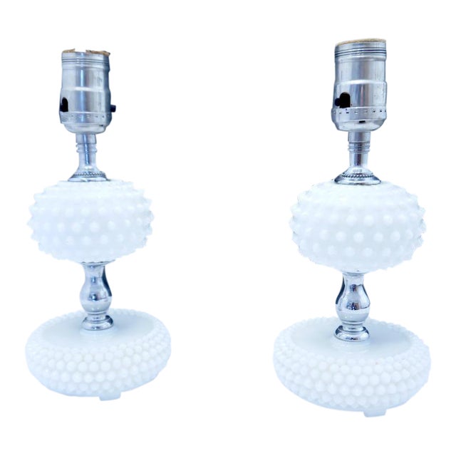 Fenton Hobnail Milk Glass Lamps A Pair Chairish
