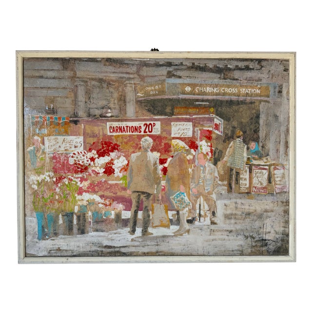 70's Edna Glaubman (1919-1986) Flower Market Oil Painting, Signed ...