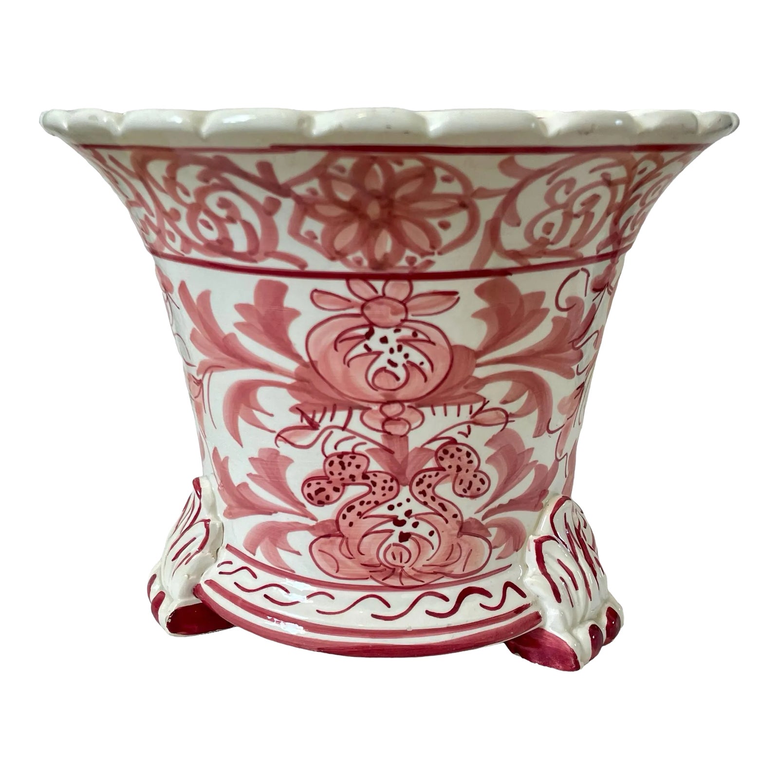 Vintage Ceramic Hand,-Painted Floral Cache-Pot or Planter. Made in ...