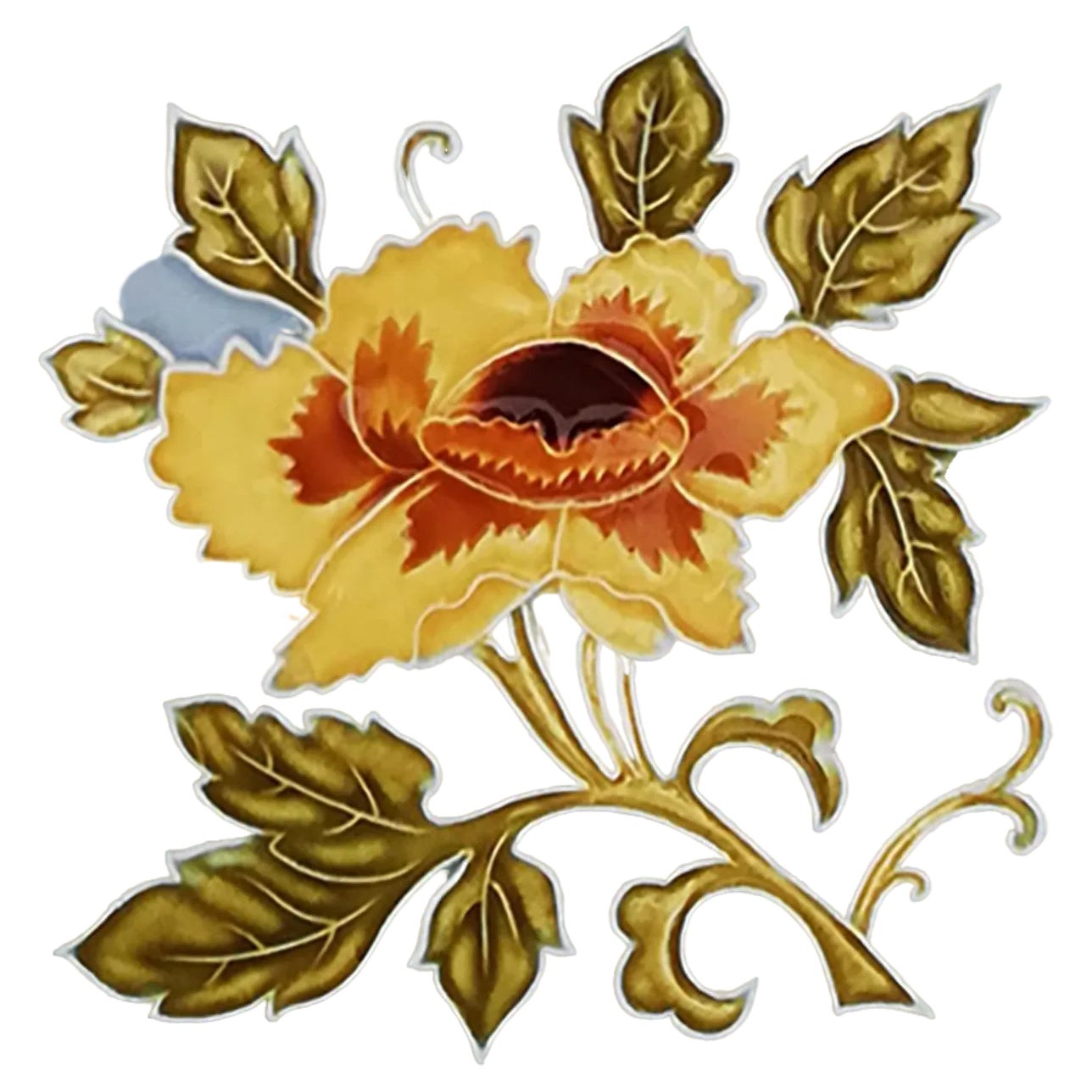 Art Nouveau Glazed Yellow Rose Tile from Belga, 1930s | Chairish