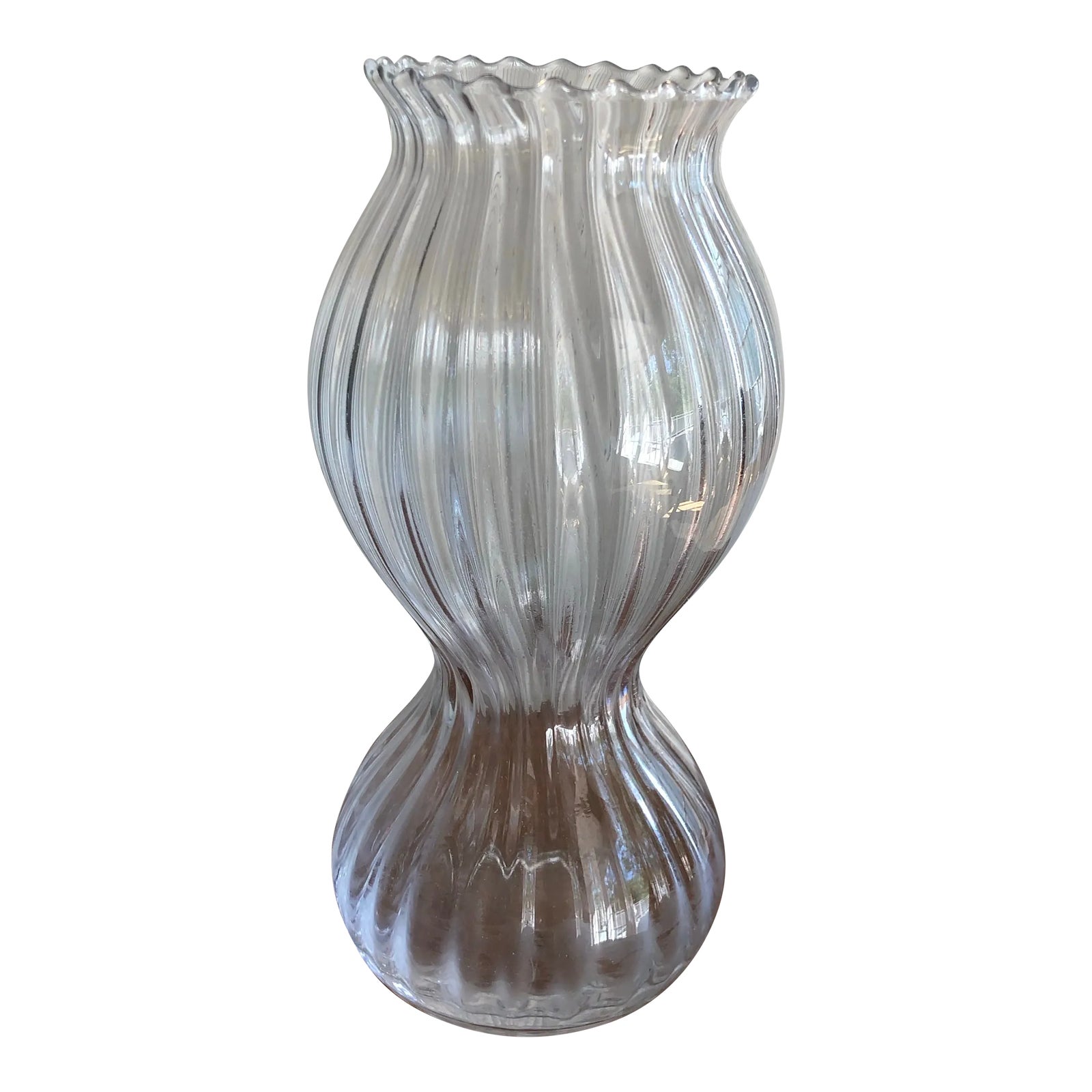 Large Fluted Ribbed Blown Glass Vase | Chairish