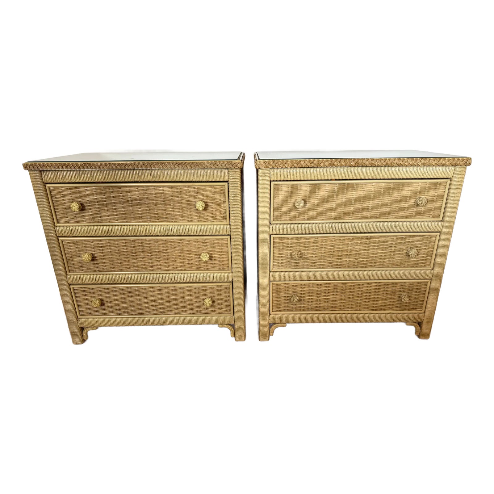 Henry Link Pair of Vintage Three Drawer Wicker Bachelor's Chests | Chairish