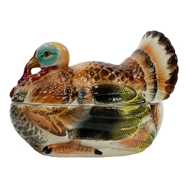 Vintage Hand-Painted Ceramic Turkey Tureen | Chairish