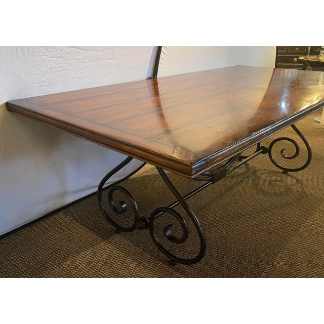 Ebony Metal and Brass Scroll Base Dining Table Wood Top Baroque Style ...