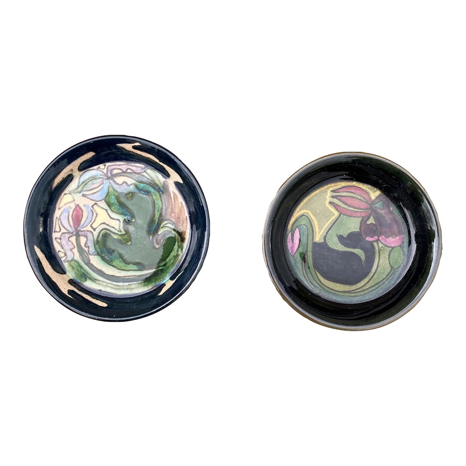 Antique 1915 Mini Gouda Pottery Dishes - Set of 2 | Chairish