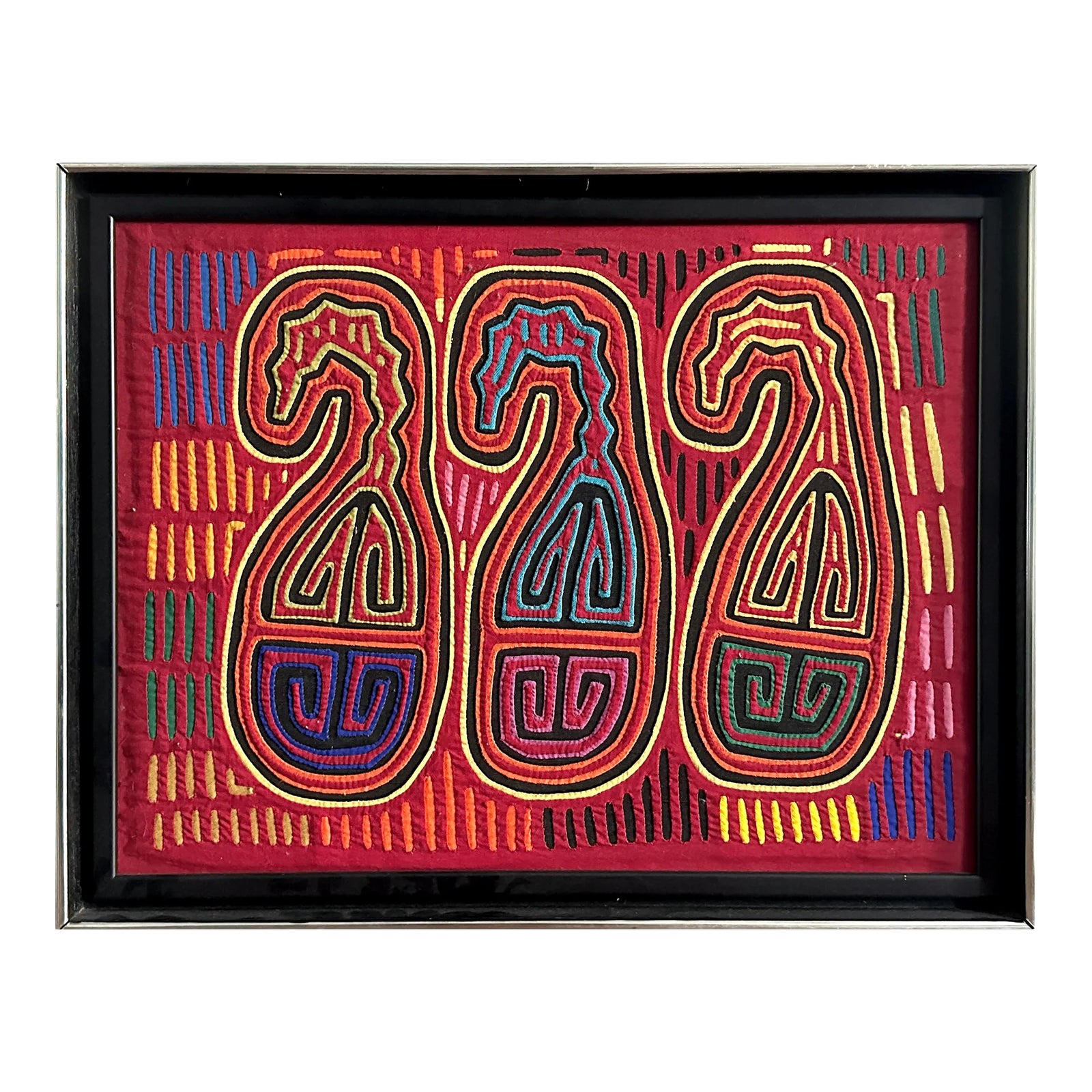 Vintage Hand Embroidered Gourds Abstract Mola Textile, Framed (C. 1969 ...