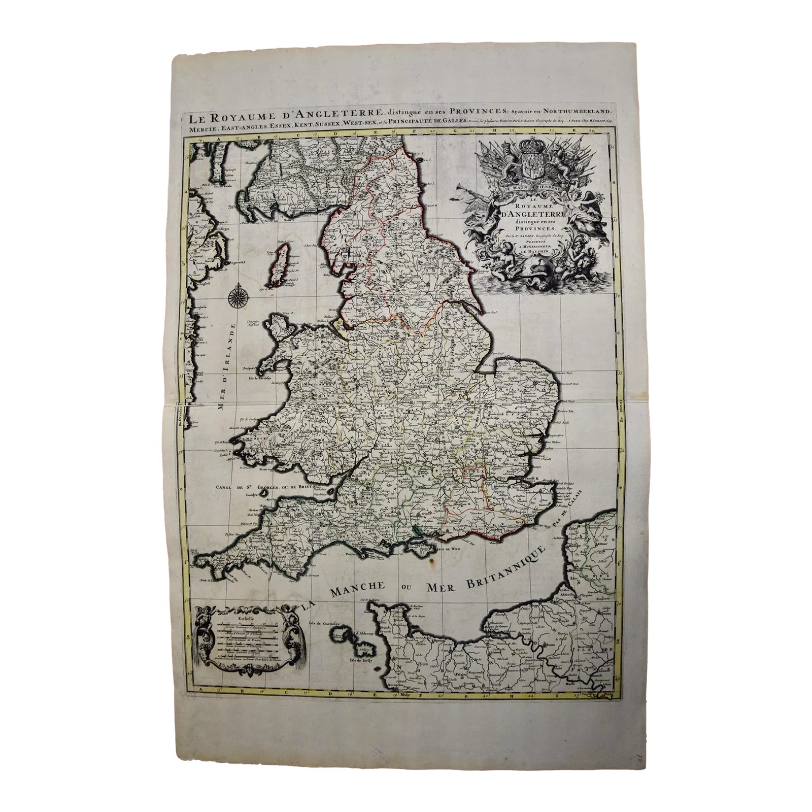 Great Britain, N. France: A Large 17th C. Hand-Colored Map by Sanson ...