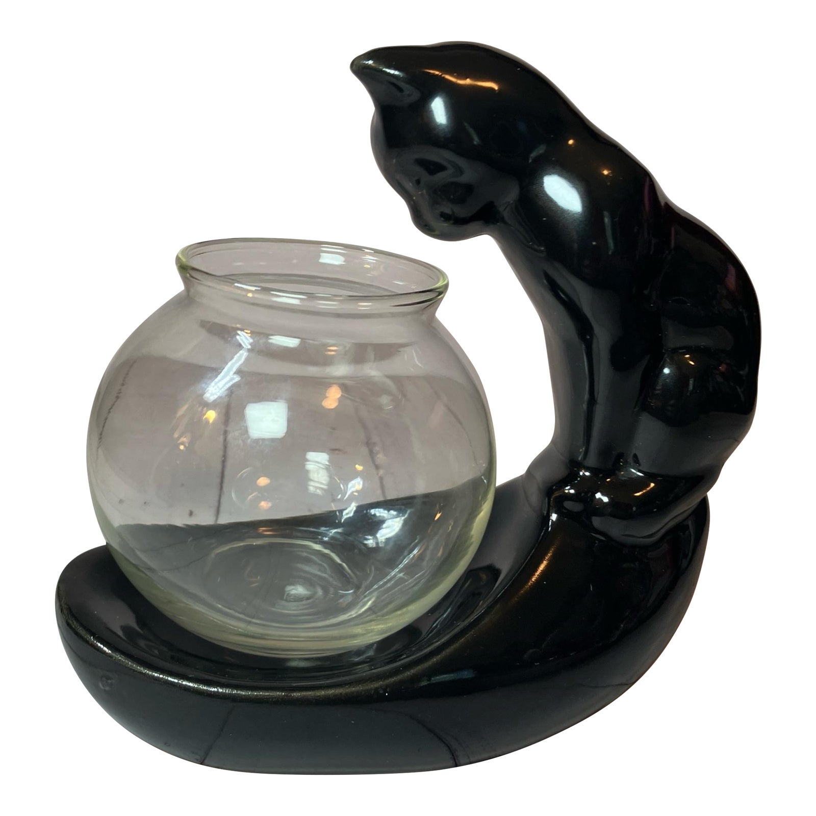 Vintage Haeger Black Cat Ceramic Sculpture & Federal Glass Small Fish ...