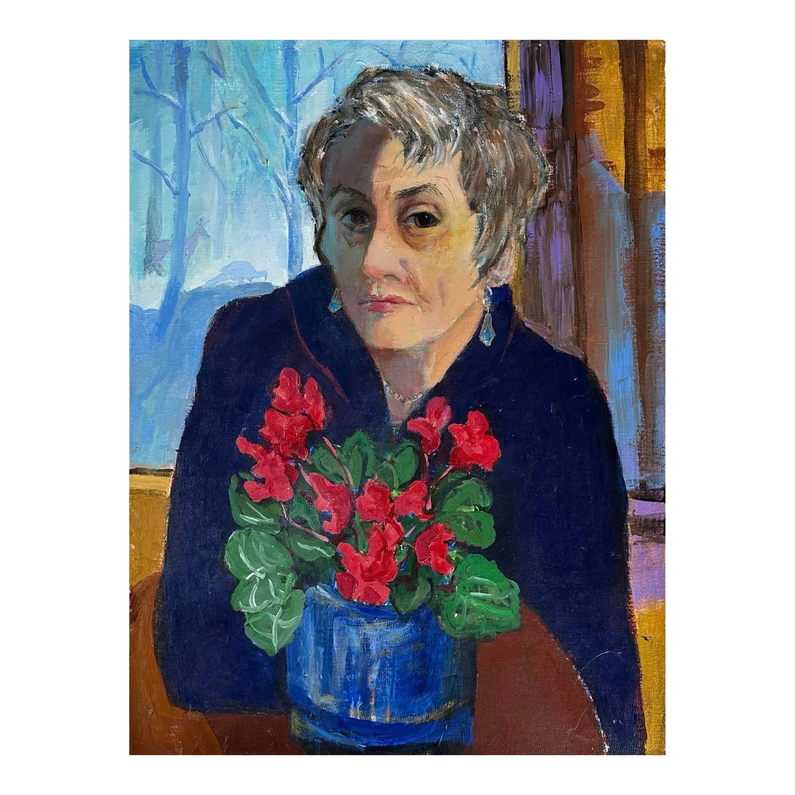 1960s Vintage Expressionist Portrait of Artist by Nora Hauser, Signed ...