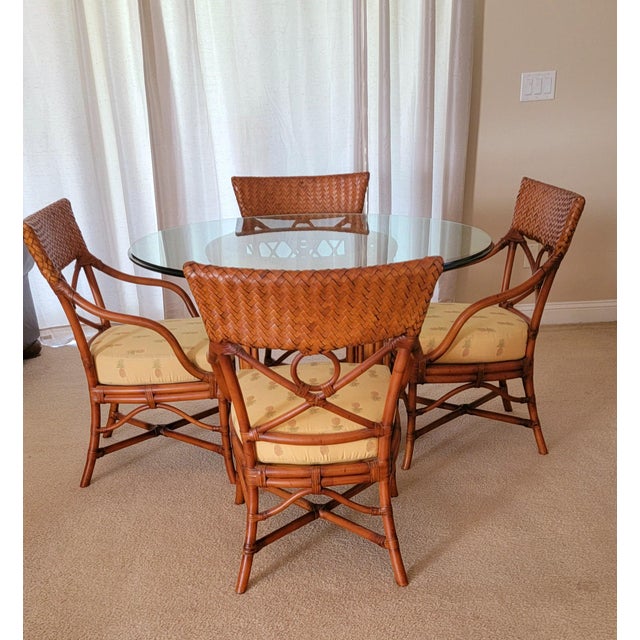 Ficks Reed Bamboo Rattan Five Piece Dining Set of 5 | Chairish