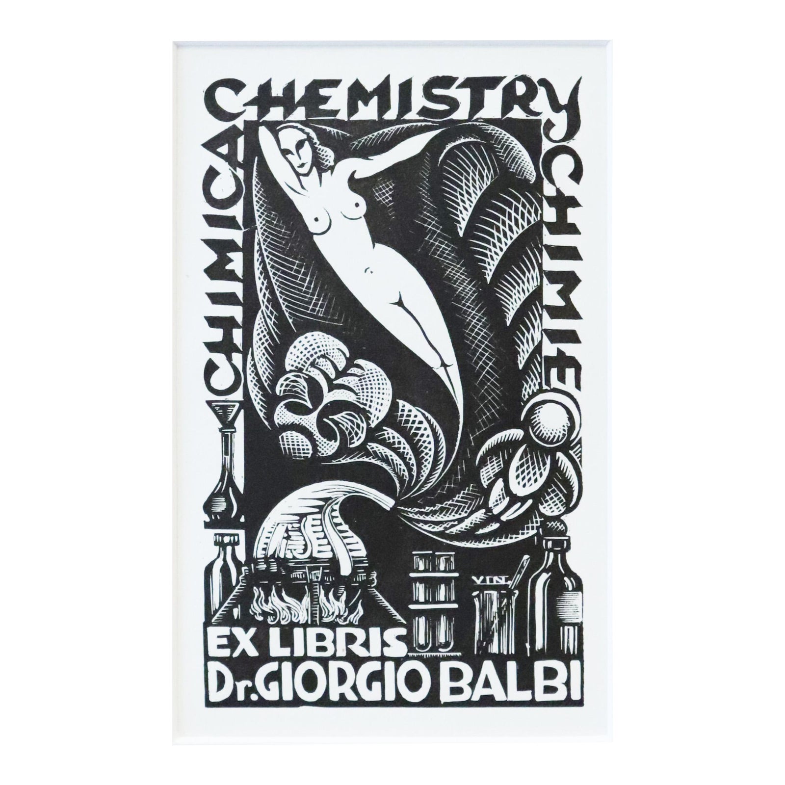 1945 Italian Engraving Bookplate (Ex Libris), Chimica, Chemistry ...