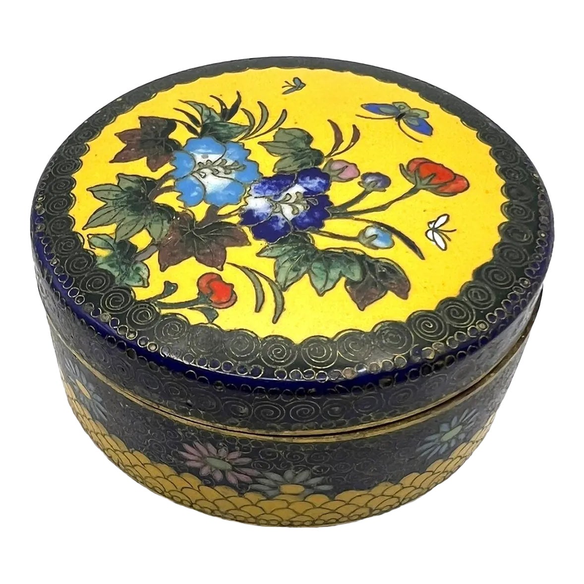 Antique Japanese Cloisonne Box With Morning Glory Flowers | Chairish