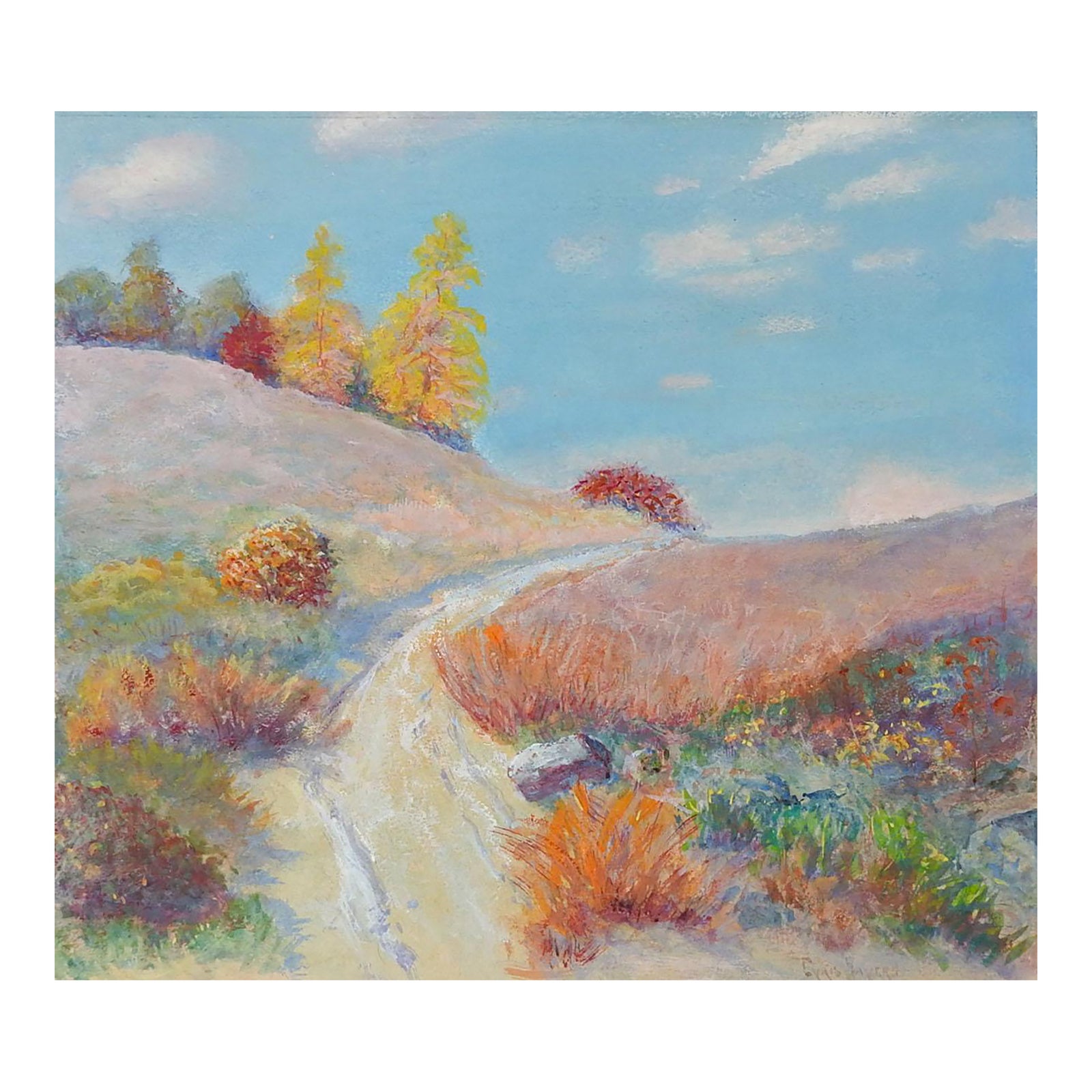 Mid 20th Century Colorful Sunny Day Landscape Painting | Chairish