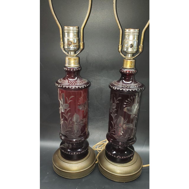 1920s Bohemian Ruby-Red Cut Glass Lamps - a Pair | Chairish