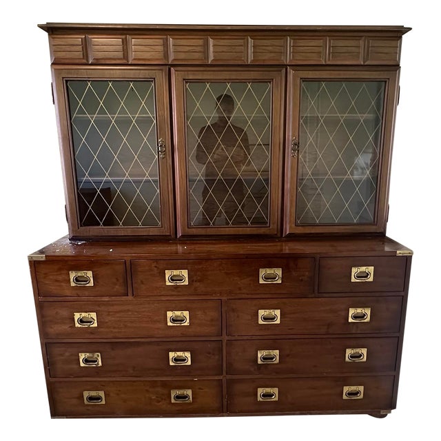 1970s Regiment by Henredon Buffet and Glass Bar | Chairish