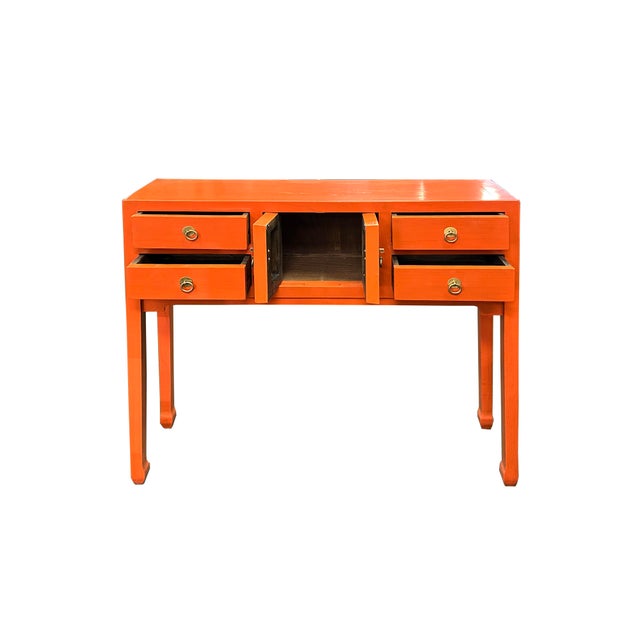 Oriental Orange Lacquer 4 Drawers Slim Narrow Foyer Side Table | Chairish