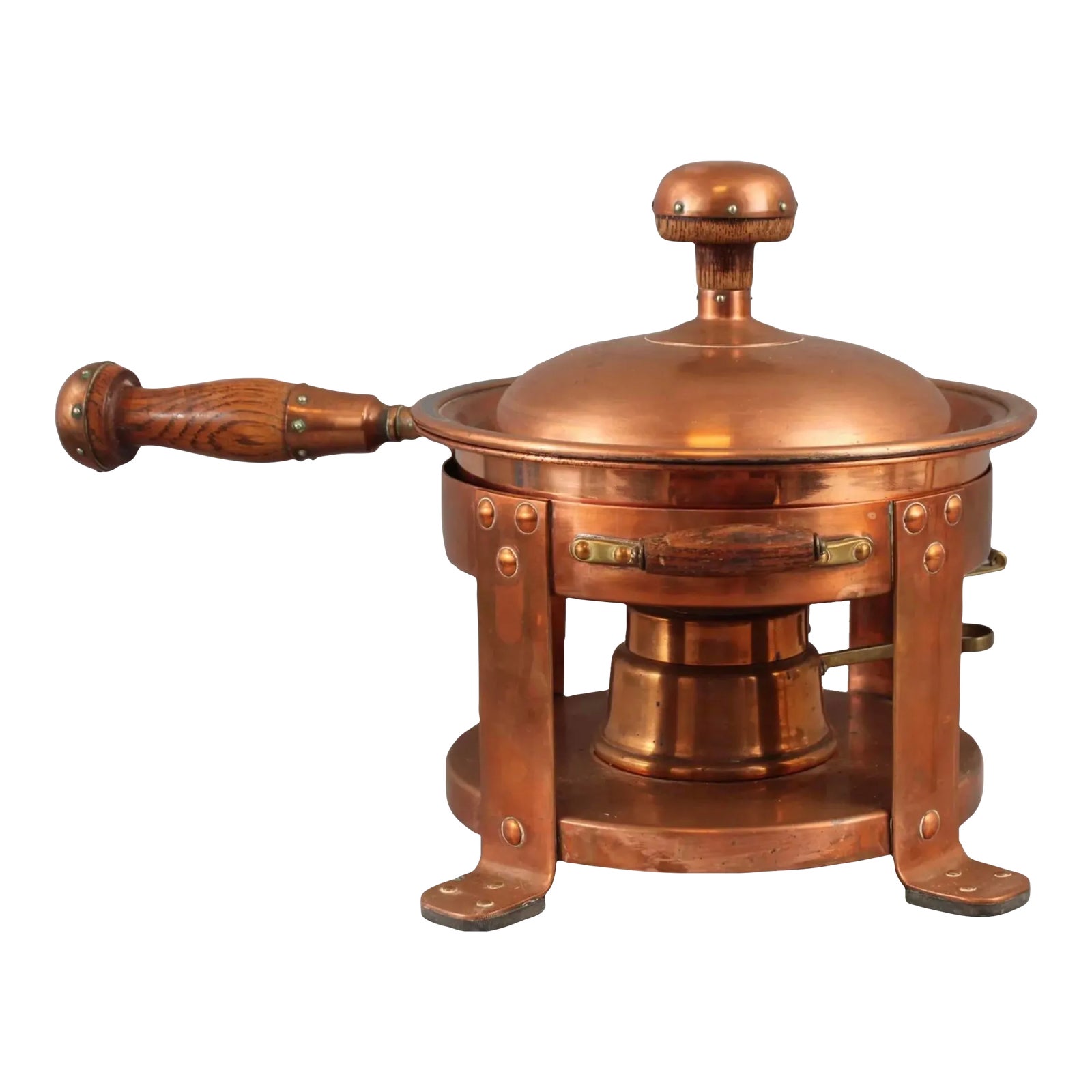 Large Antique Joseph Heinrichs Bronze Saute Pan on Warmer Stand | Chairish