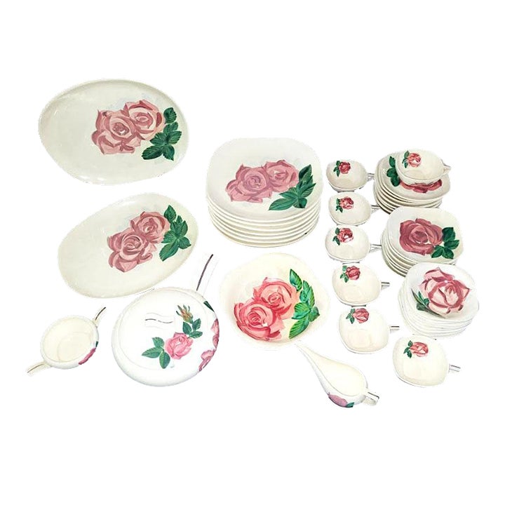 1940s Red Wing Pottery Dinnerware Set Hand Painted - 35 Pieces | Chairish