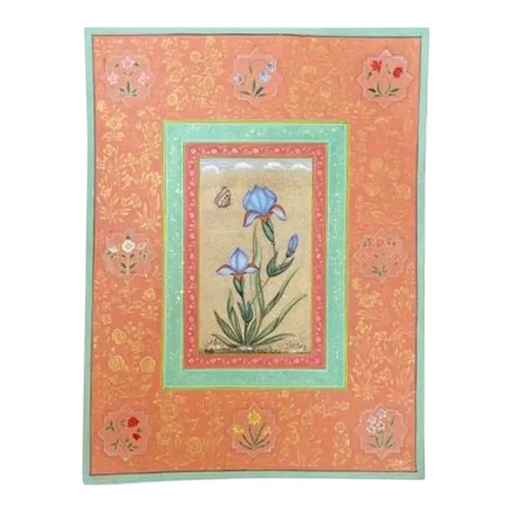 Vintage Indian Mughal Art Flower Painting With Gold Leaf | Chairish