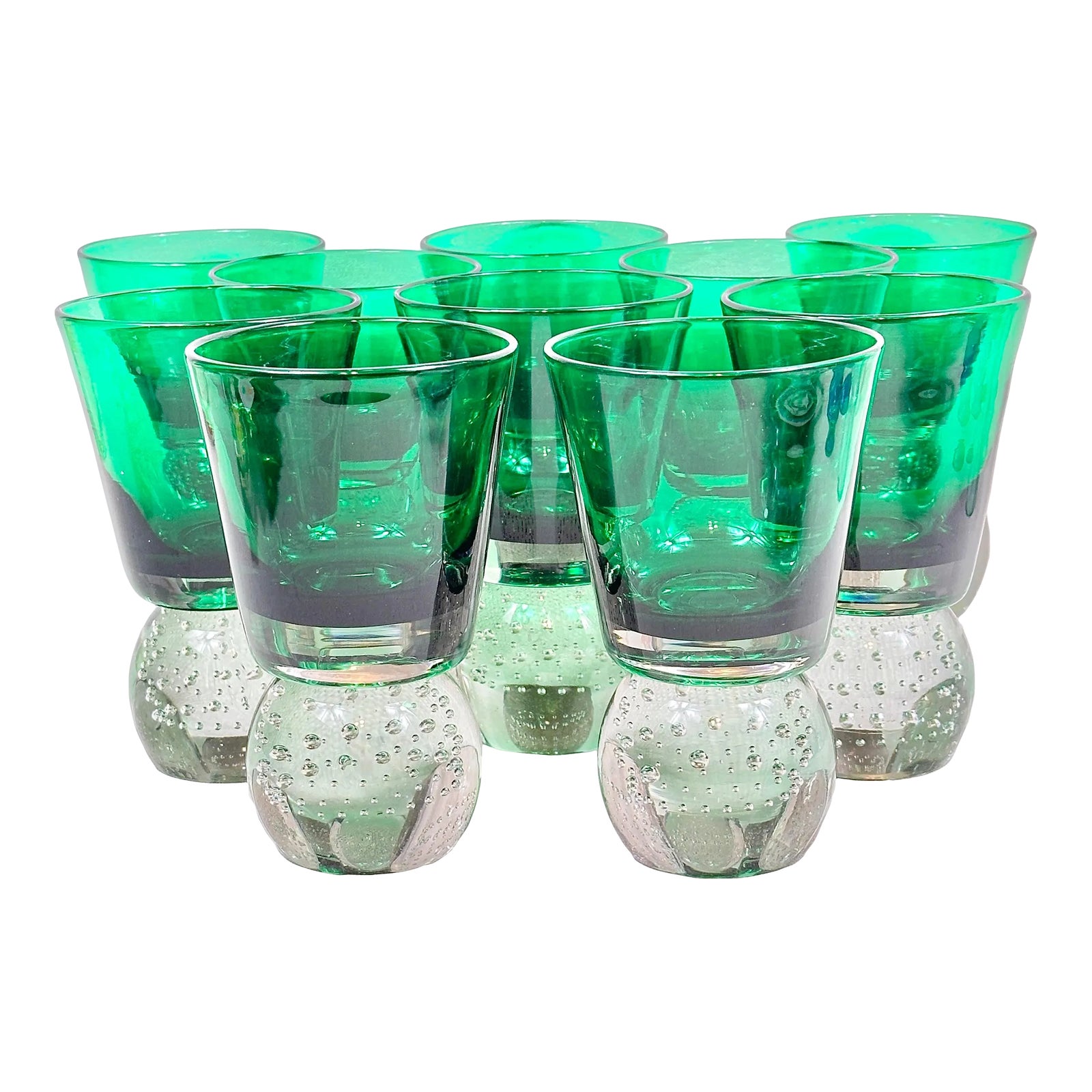 Vintage Carl Erickson Emerald Bubble Glass Wine Glasses-Set of 10 ...