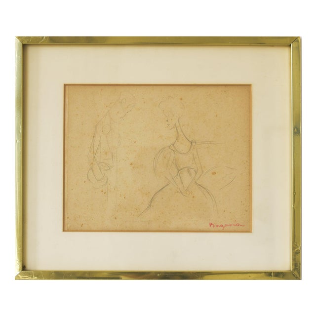 A Conversation, Pencil Drawing, Early 20th Century | Chairish
