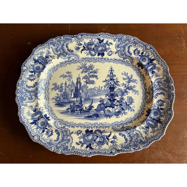 Antique English Staffordshire Blue Transfer Decorated Platter “Fountain ...