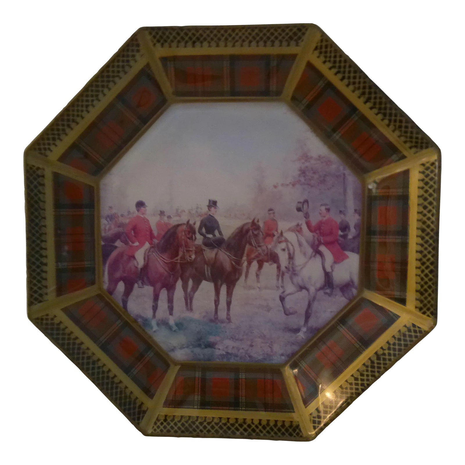 Vintage Durwin Rice Glass Decoupage Equestrian Display Plate | Chairish