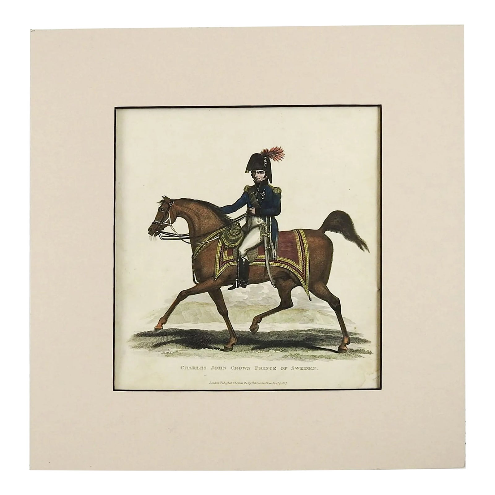 1817 Crown Prince of Sweden Equestrian Soldier on Bay Horse Etching ...