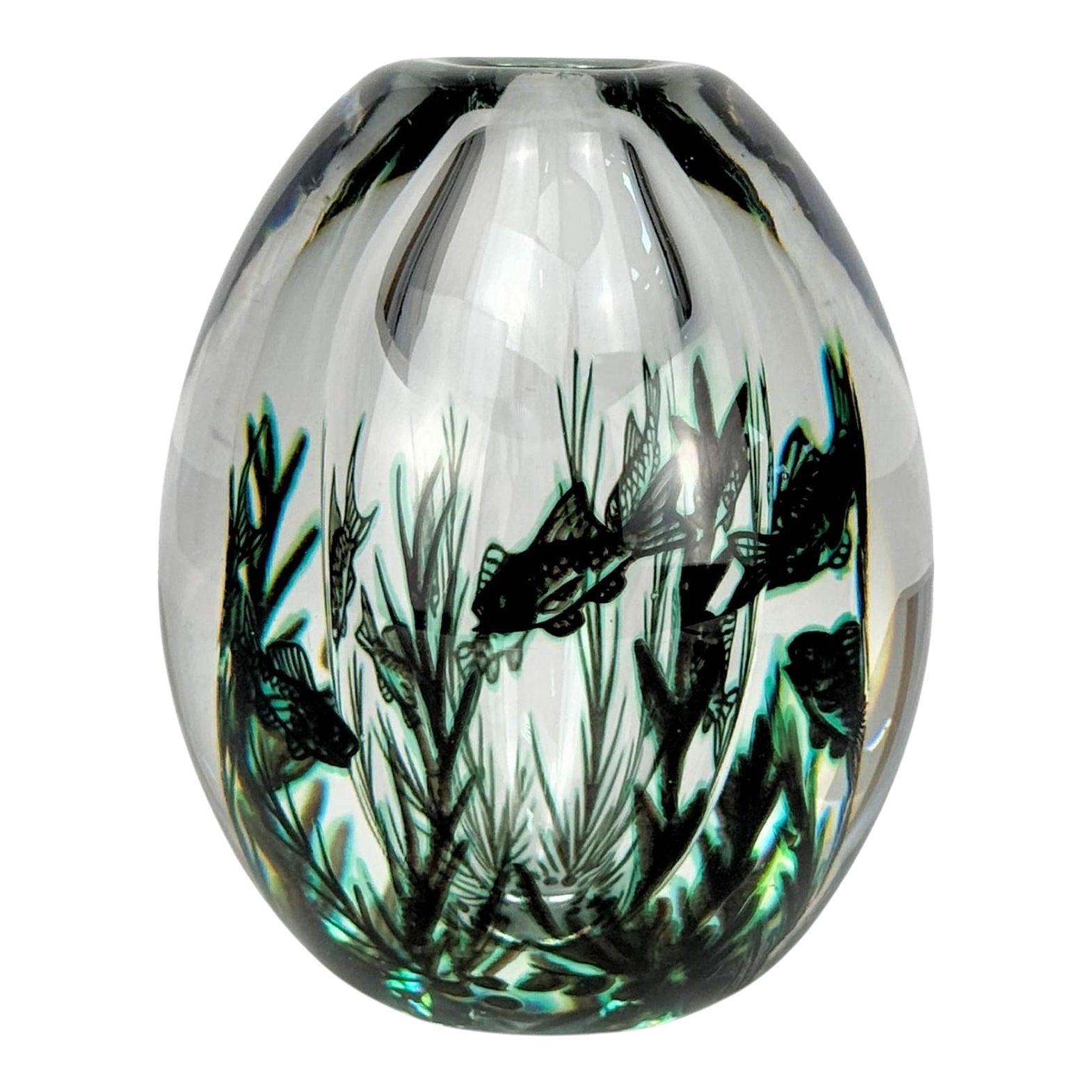 Mid 20th Century Orrefors Edward Hald Graal Fish Art Glass Vase ...