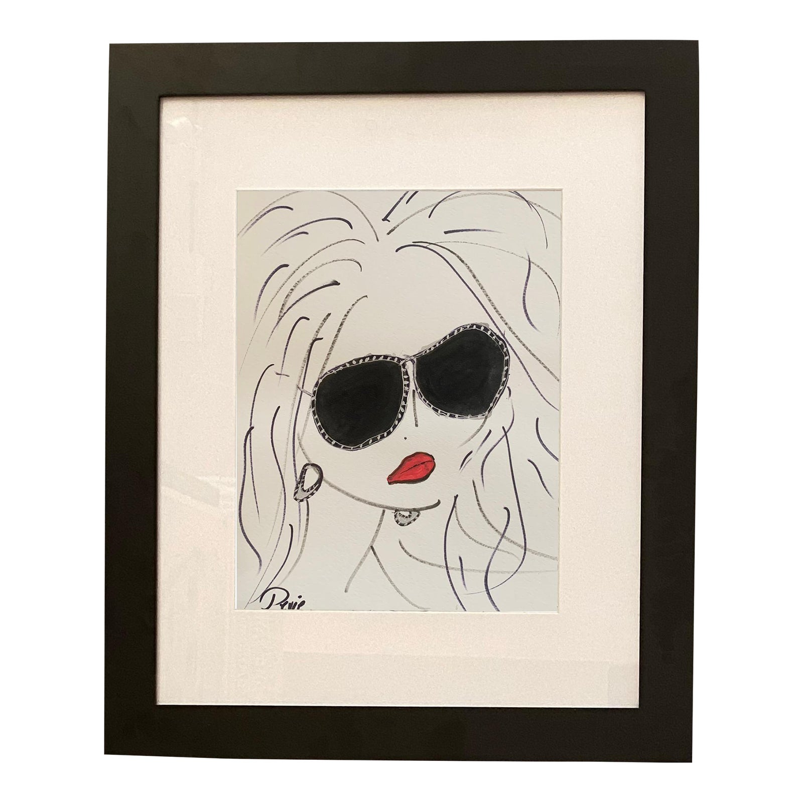 Young Women Ink & Acrylic on Paper Original Drawing by Devie | Chairish