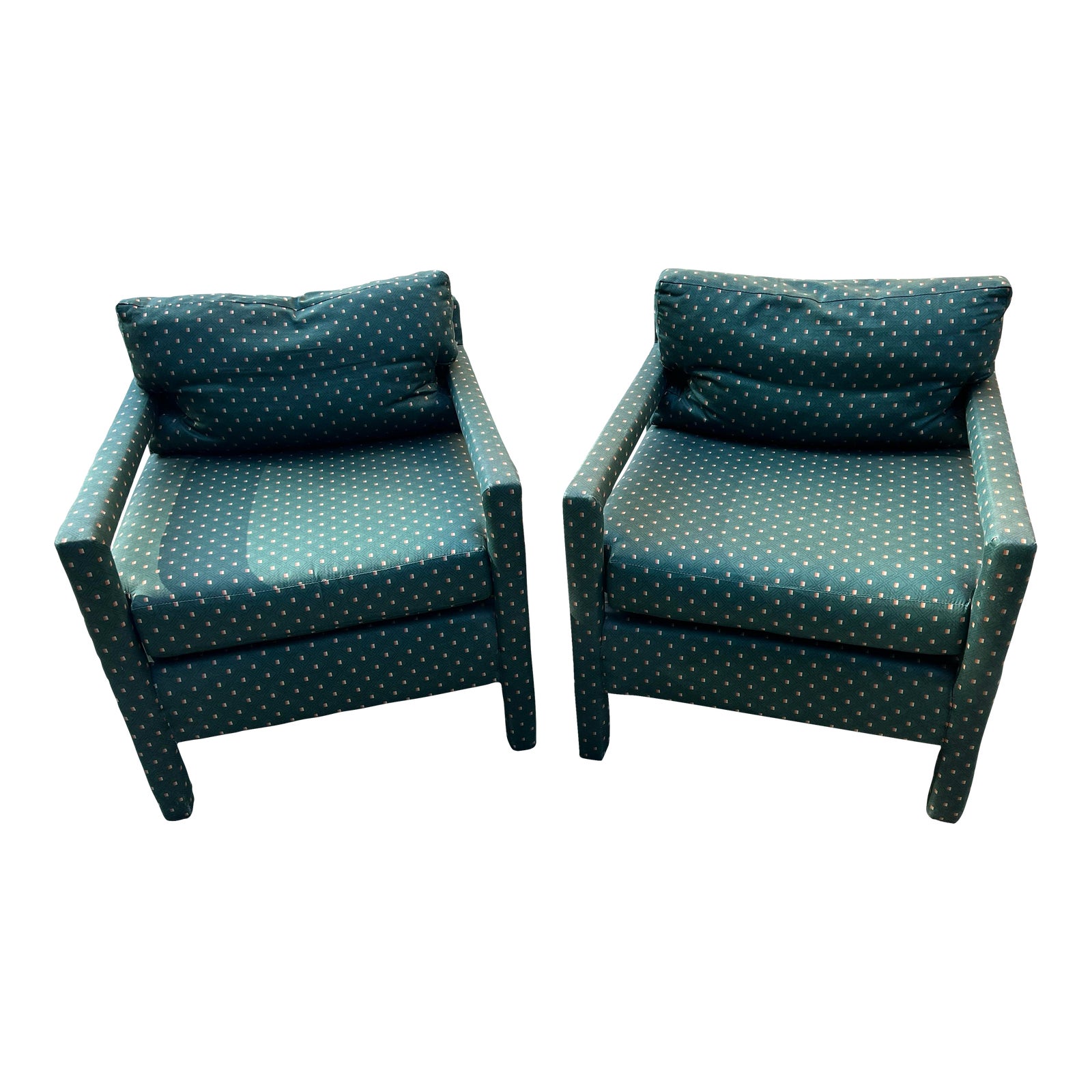 1970s Pair of Forest Green Upholstered Parsons Chairs | Chairish