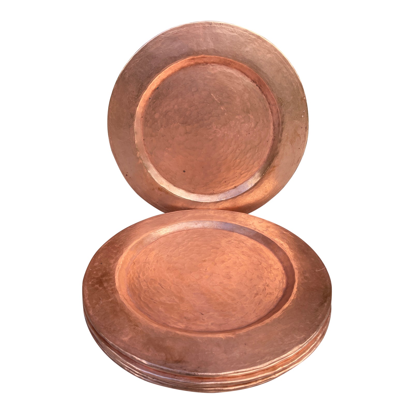 Vintage Hand Hammered Copper Chargers- Set of 7 | Chairish