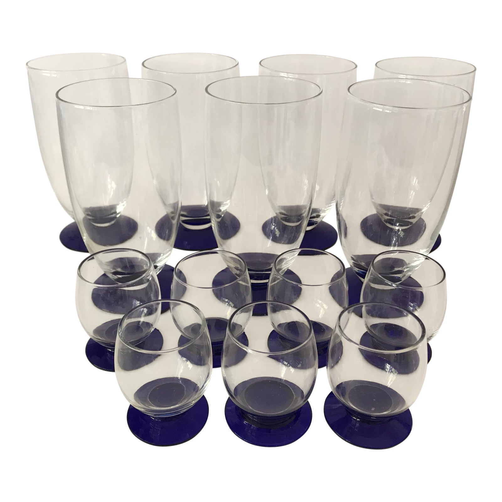 Vintage Cobalt Footed Glasses - Set of 14 | Chairish