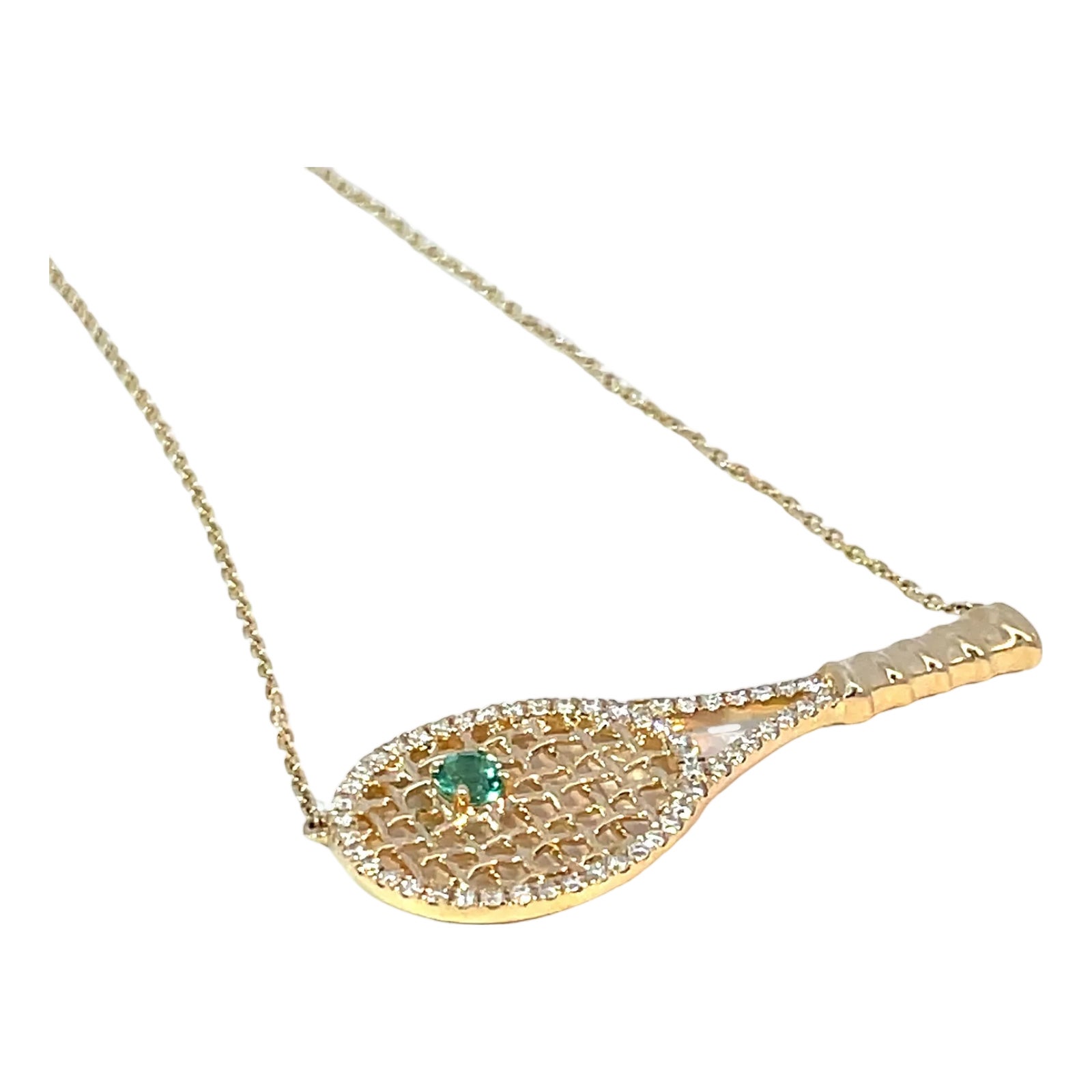 14k Yellow Gold Diamond Studded Badminton Racket Pendant Necklace ...