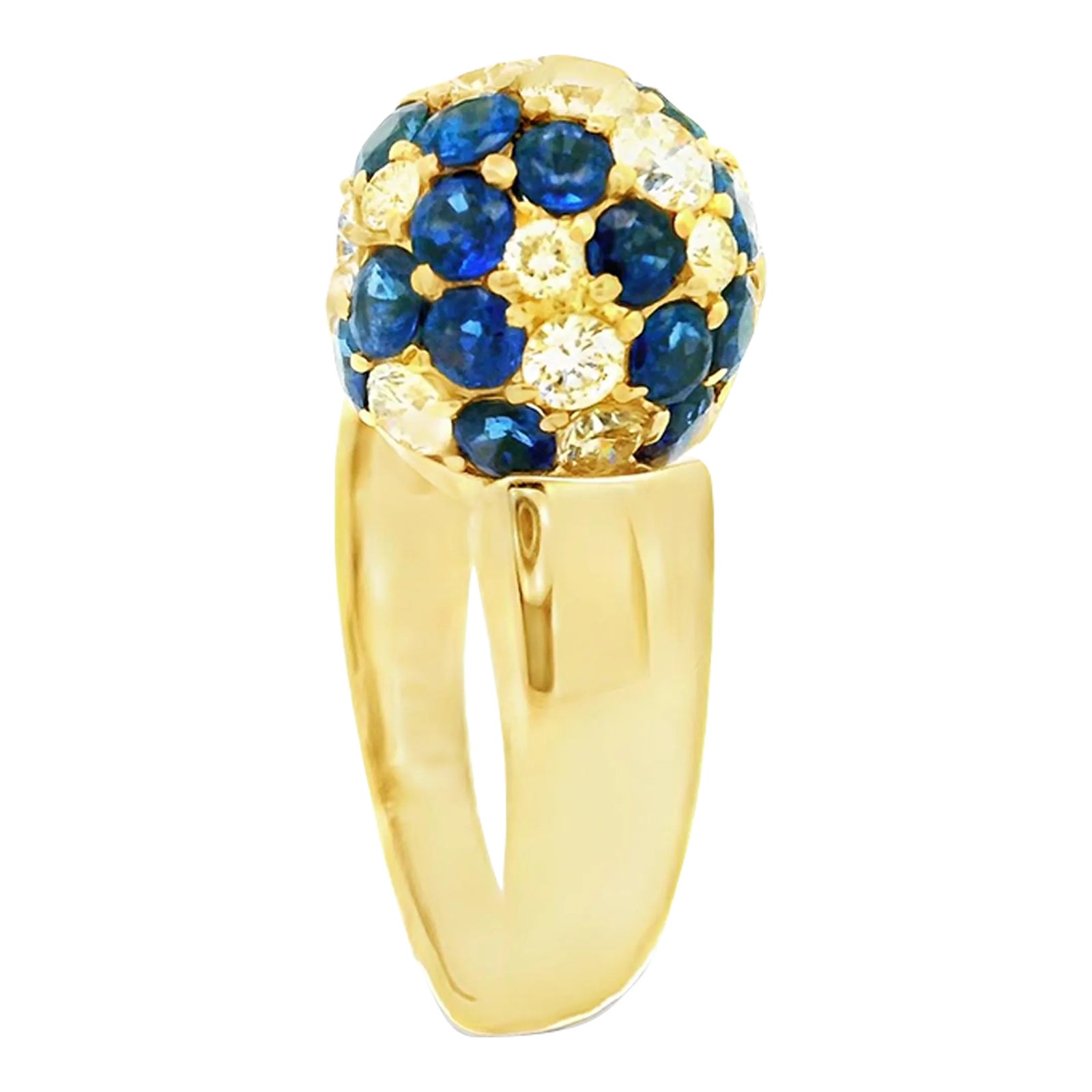 Blue-Sapphire Diamond 18k Yellow Gold Sphere Ring Size 8.5 | Chairish